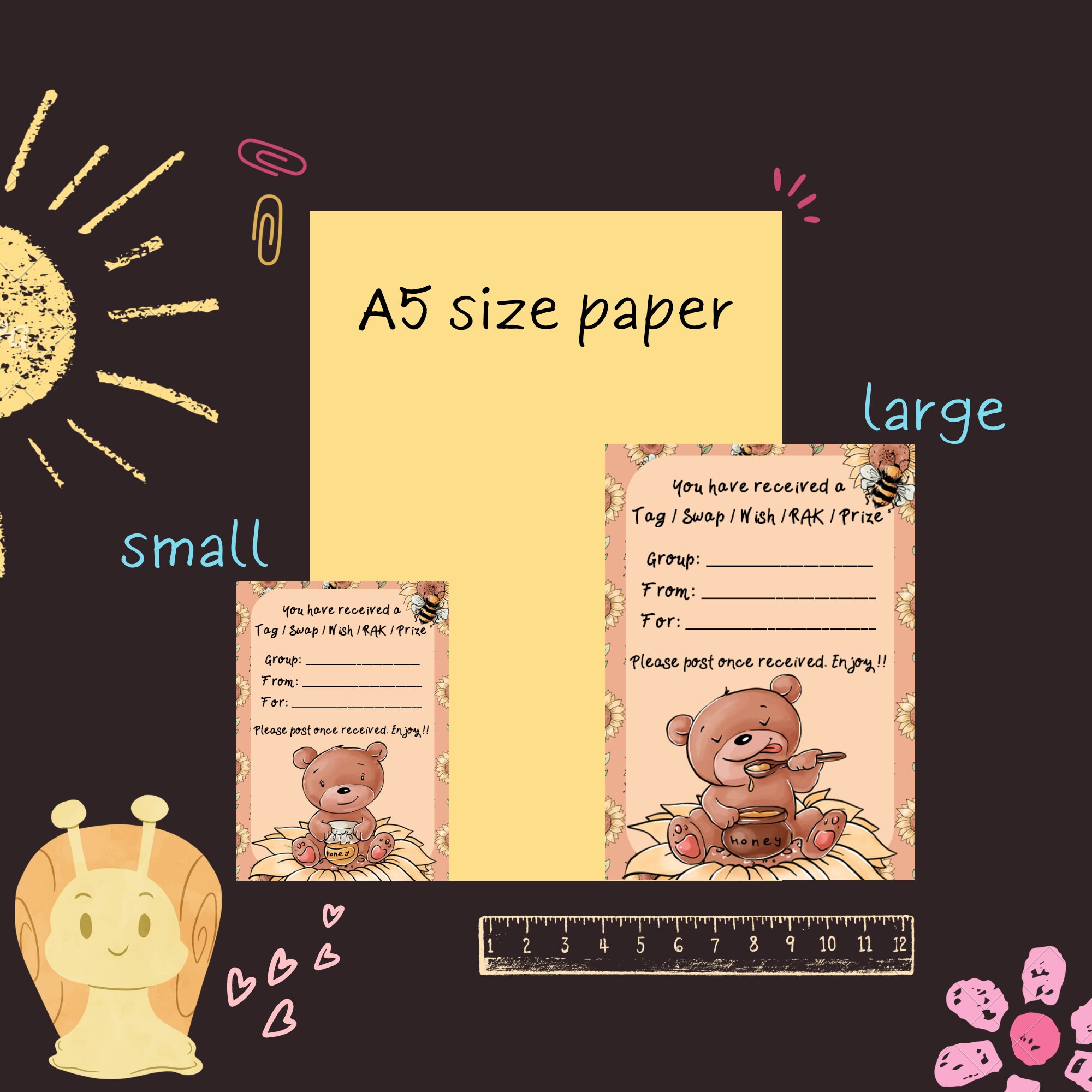 Honey Bear - PDF Digital Download - Print at Home Tag Inserts - Penpal ...