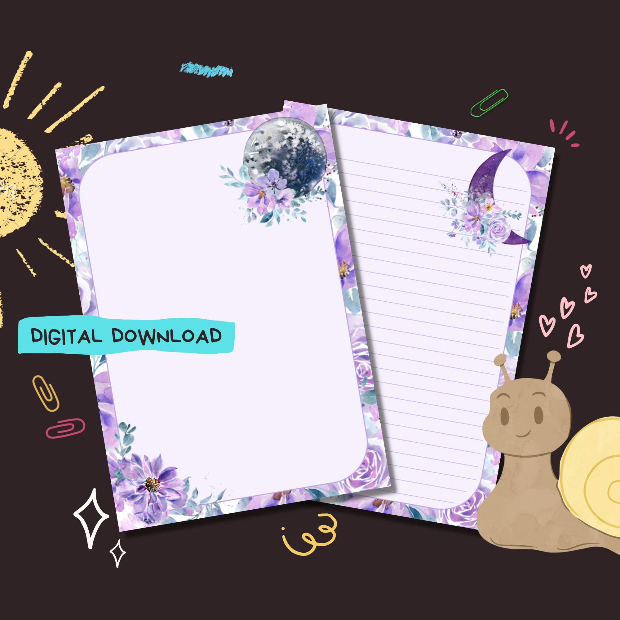Moon Flowers - PDF Digital Download - Penpal Letter Writing Paper ...