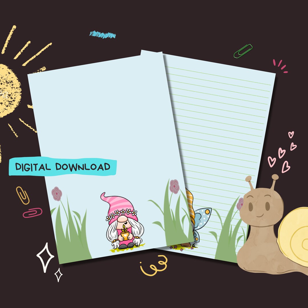 Garden Gnomes PDF Digital Download Penpal Letter Writing Paper Instant ...