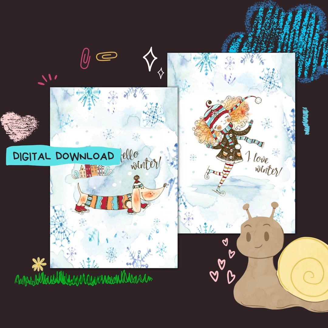 Cute Winter PDF Digital Download Print at Home Mini Blank Notecards ...