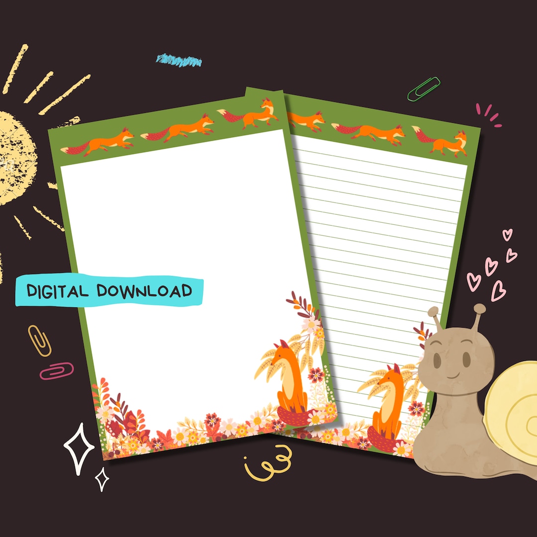 Floral Fox PDF Digital Download Penpal Letter Writing Paper Instant ...