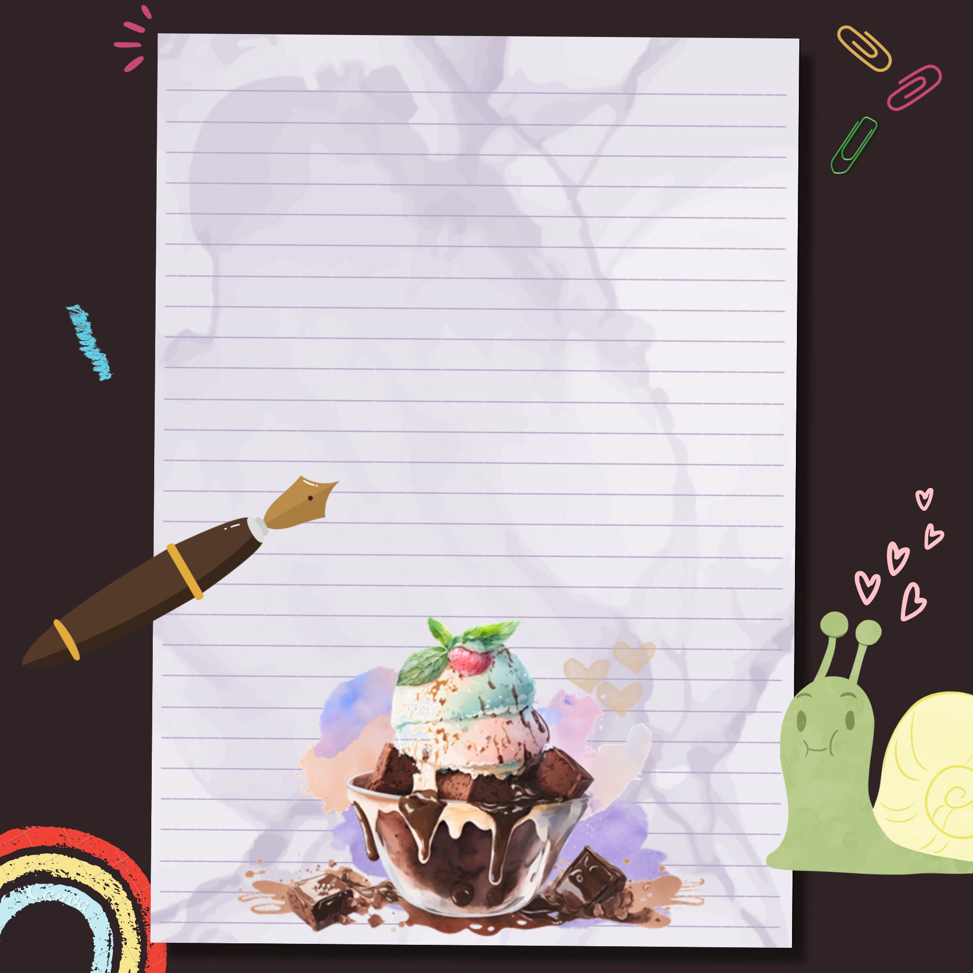 Ice Cream Sundaes PDF Digital Download Penpal Letter Writing Paper ...