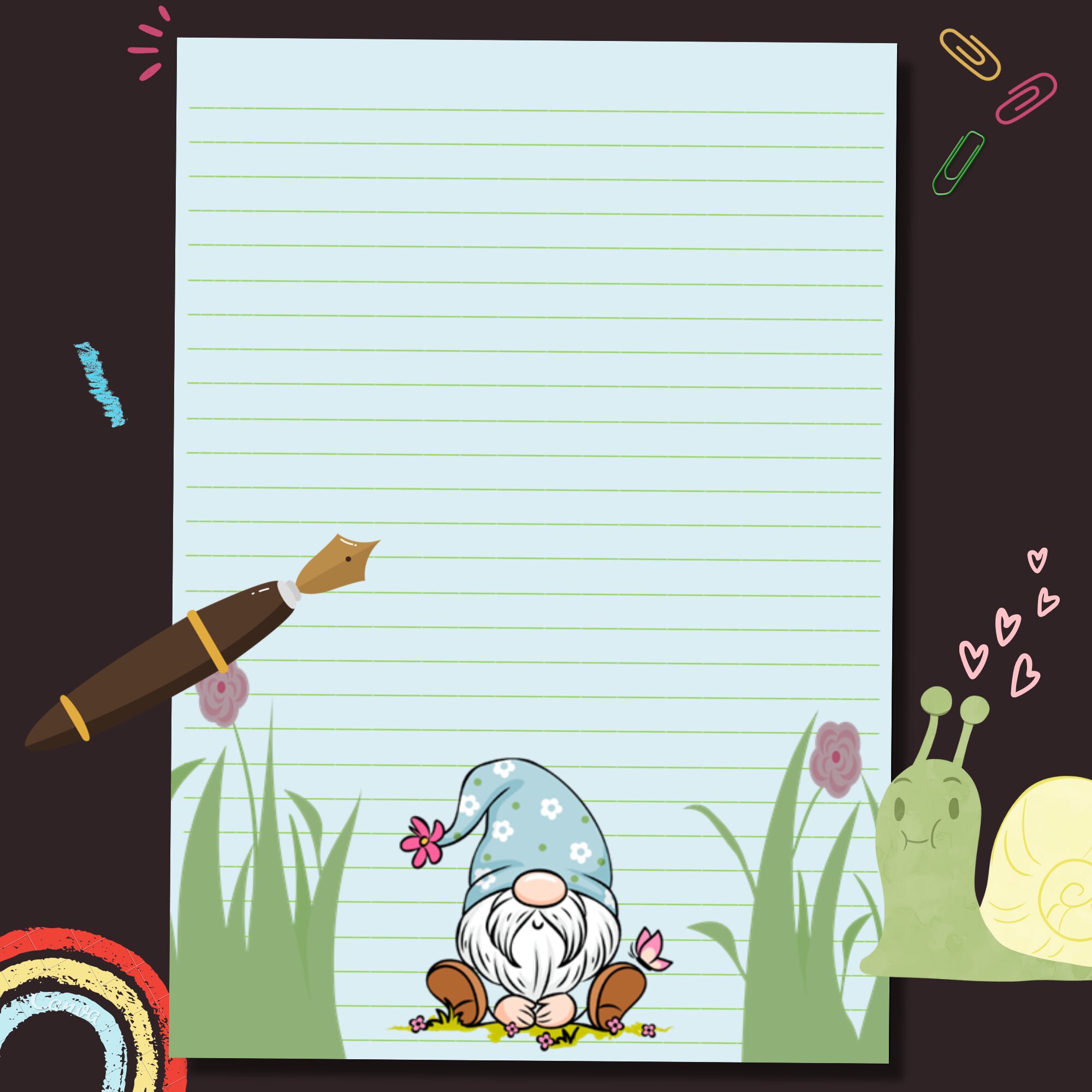 Garden Gnomes PDF Digital Download Penpal Letter Writing - Etsy