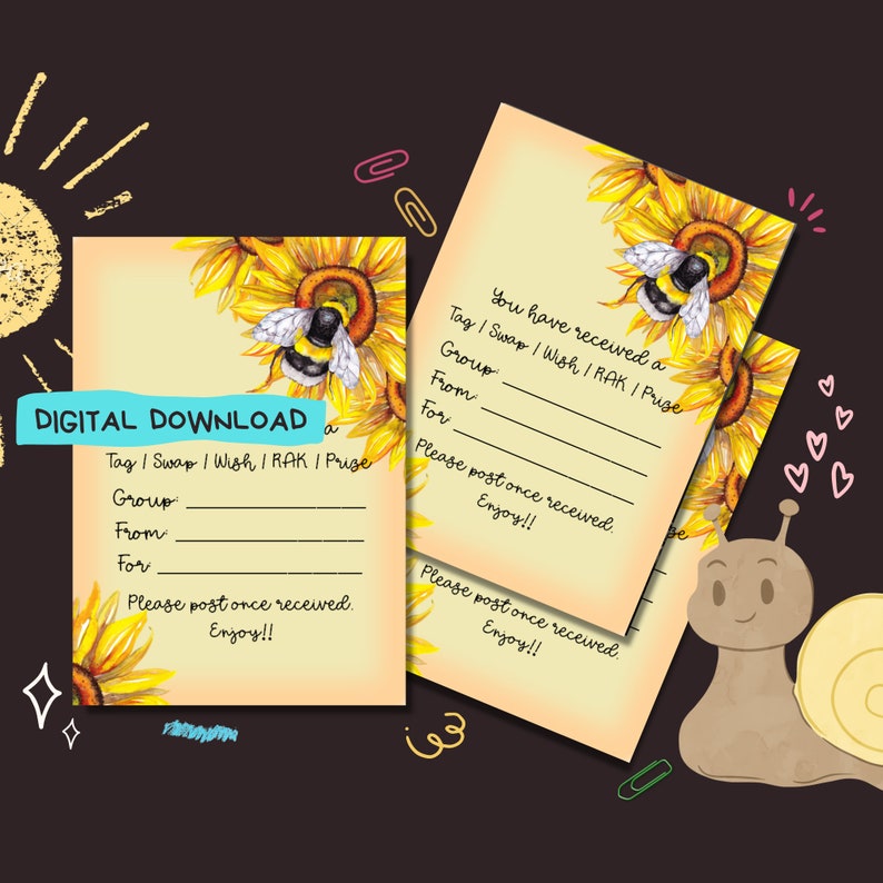 Sunflower Bee PDF Digital Download, Print at Home Tag Inserts, Penpal ...