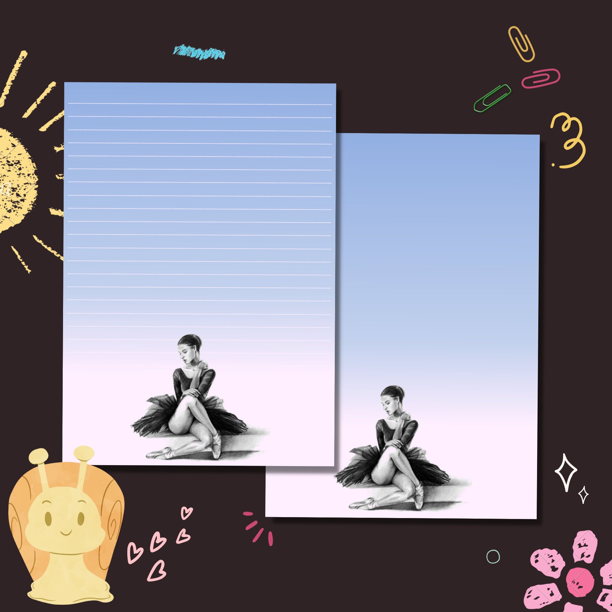 Little Ballet Dancer Letter Writing Sheets Print at Home Writing Paper ...