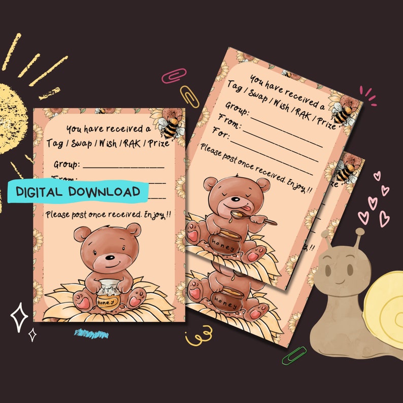 Honey Bear - PDF Digital Download - Print at Home Tag Inserts - Penpal ...