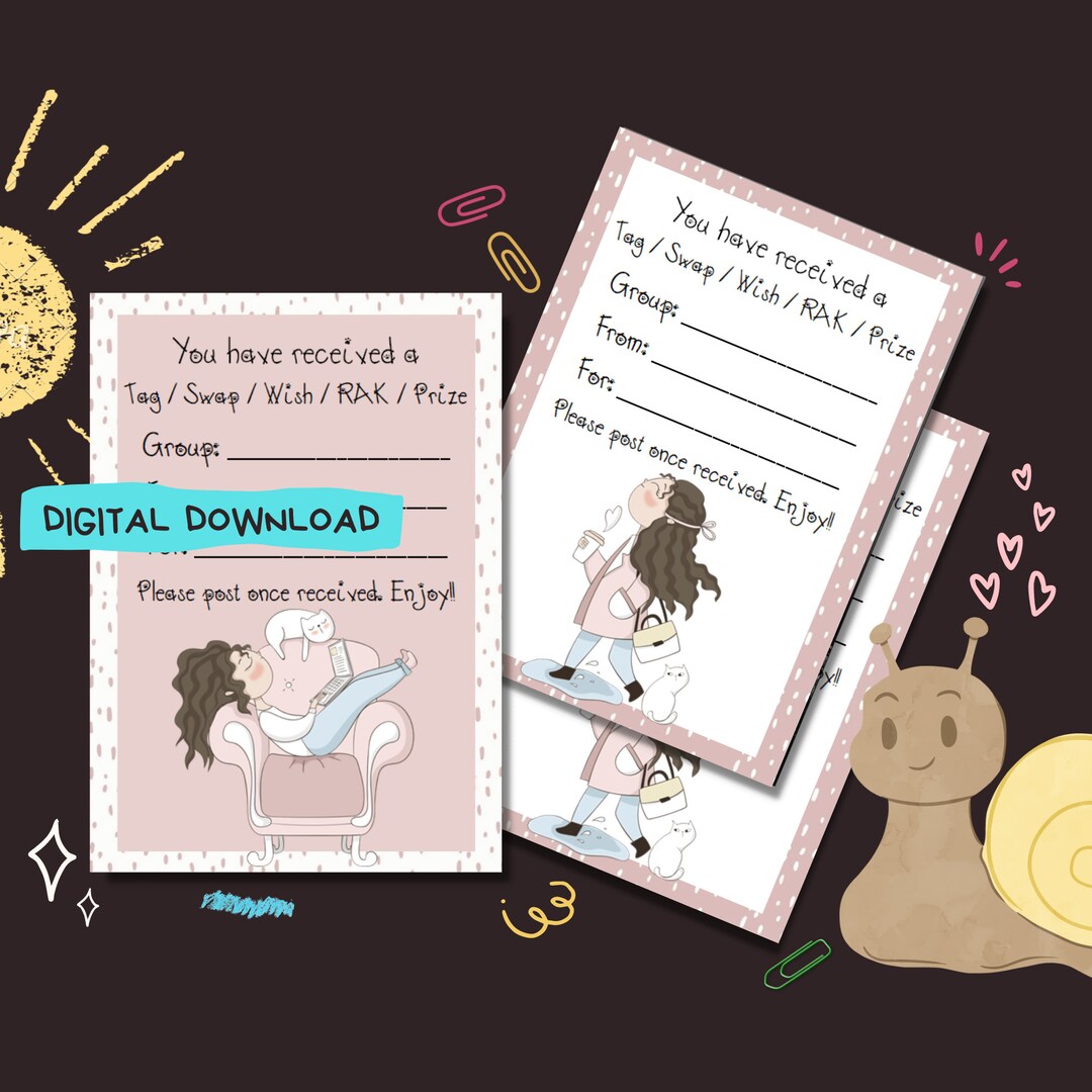 Girl With Cat PDF Digital Download Print at Home Tag Inserts Penpal ...