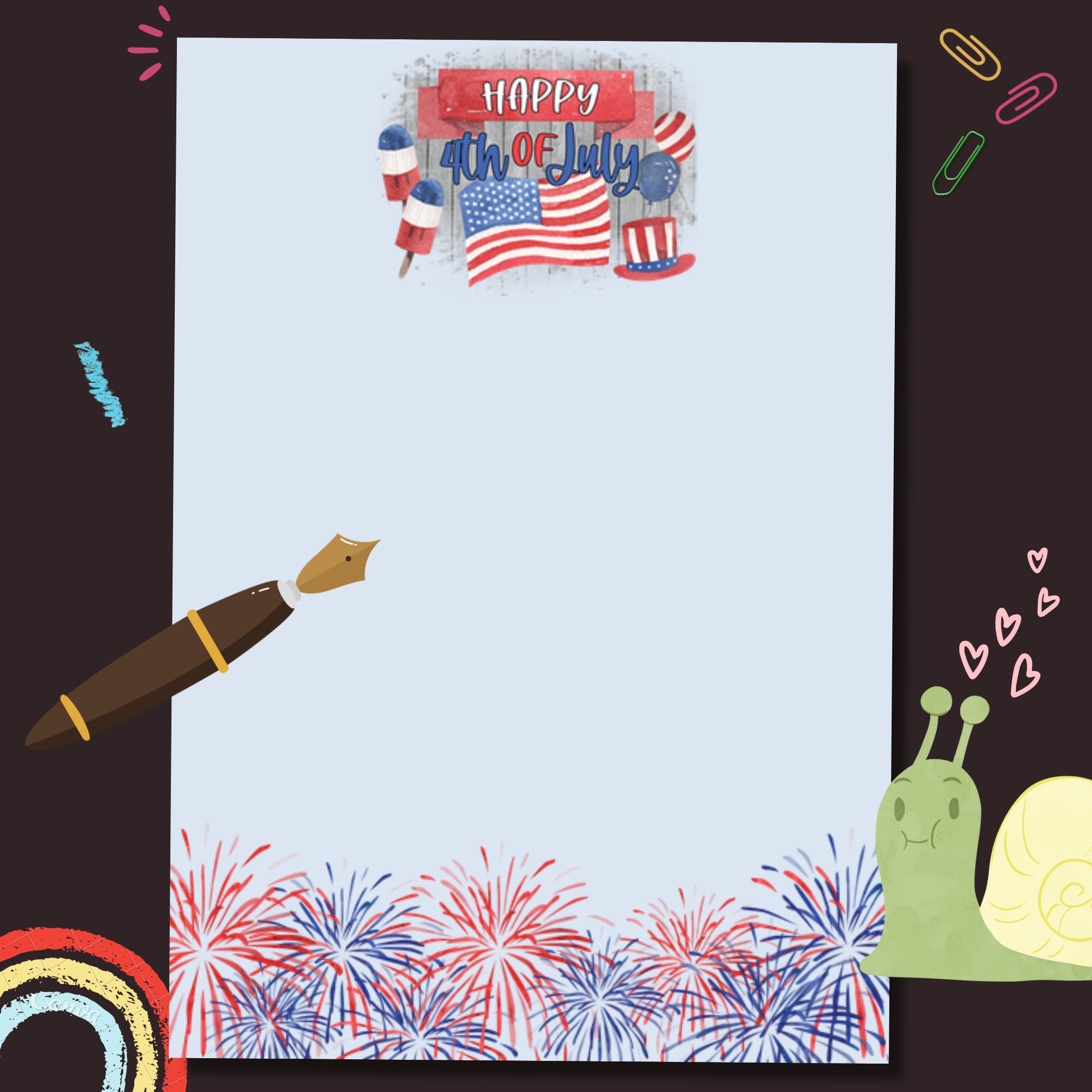 Happy 4th July PDF Digital Download Penpal Letter Writing - Etsy