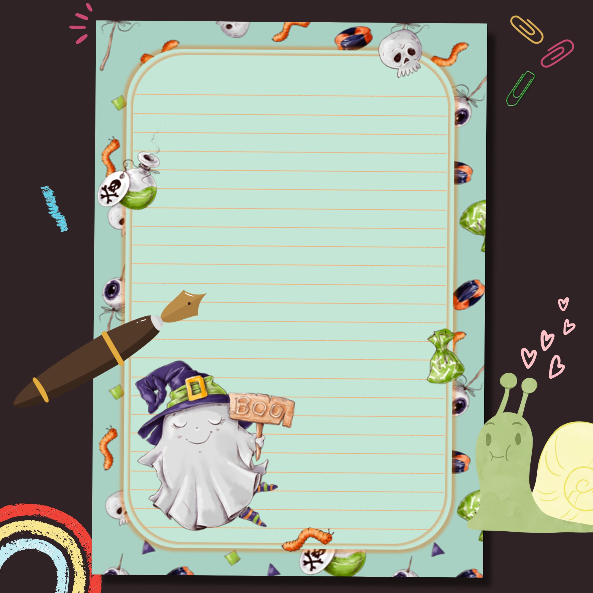 Spooky Friends - PDF Digital Download - Penpal Letter Writing Paper ...