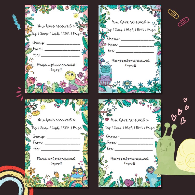 Floral Owls - PDF Digital Download - Print at Home Tag Inserts - Penpal ...
