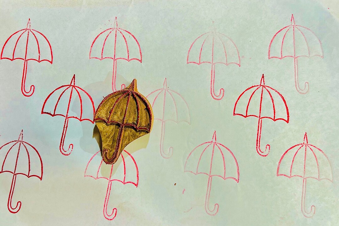 Umbrella Stamp Wooden Umbrella Block Hand Carved Umbrella Block ...