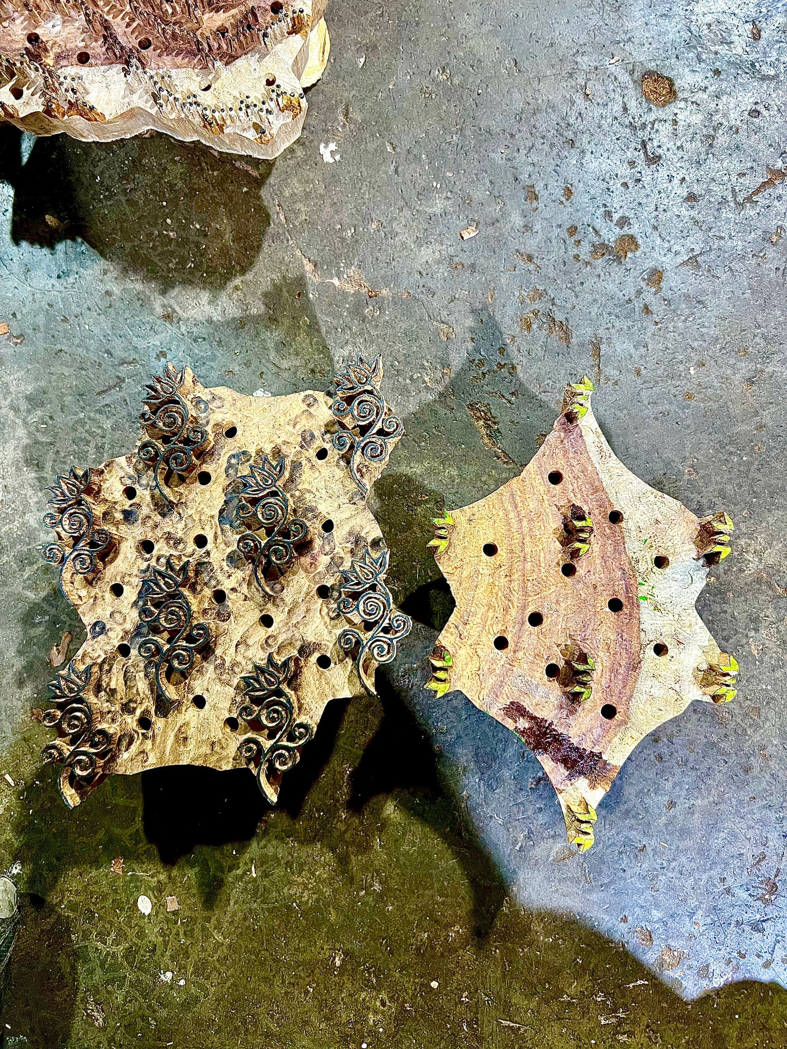 Two Color Printing Block Wooden Printing Two Color Stamp Floral Design ...