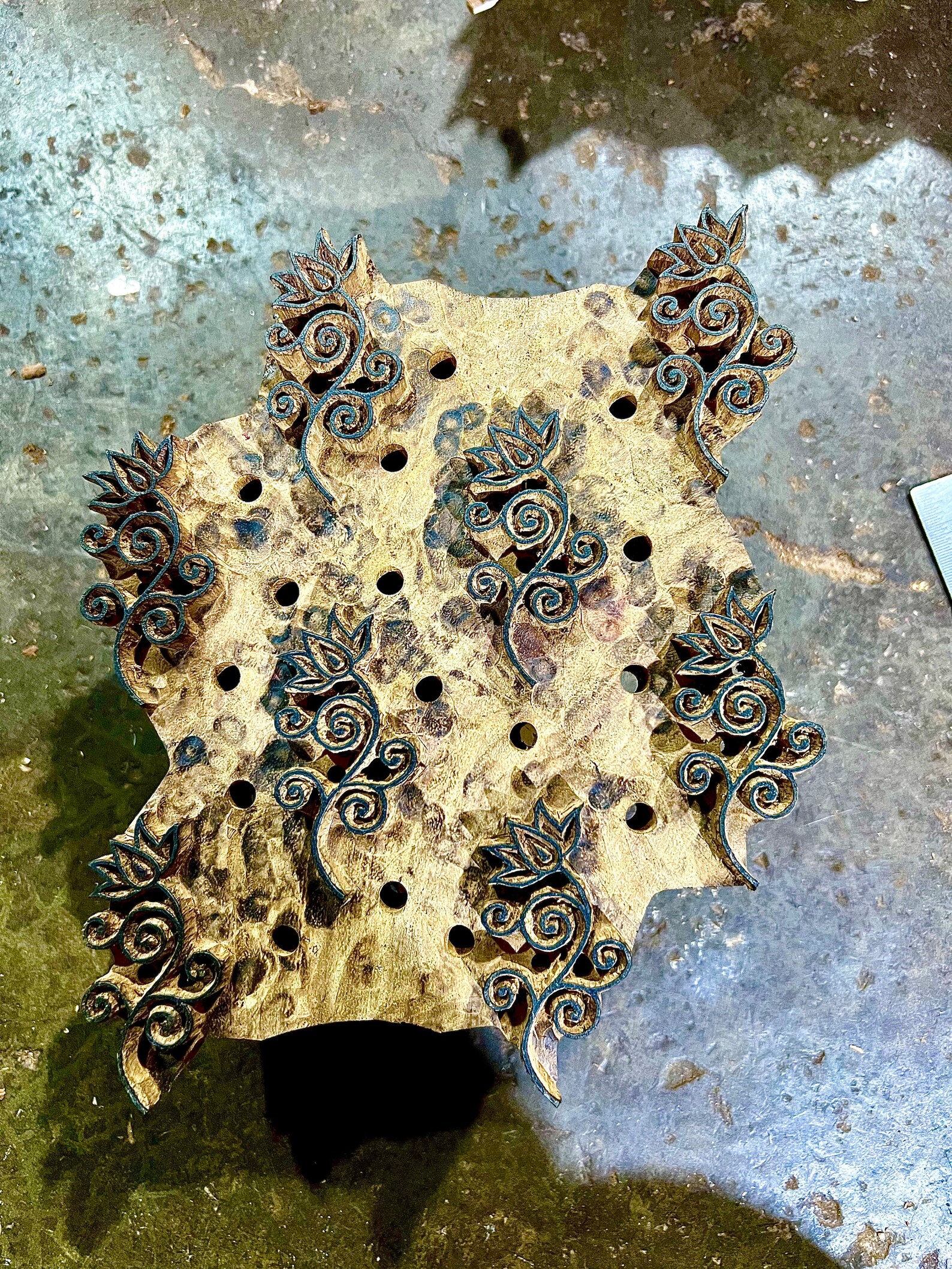 Two Color Printing Block Wooden Printing Two Color Stamp Floral Design ...