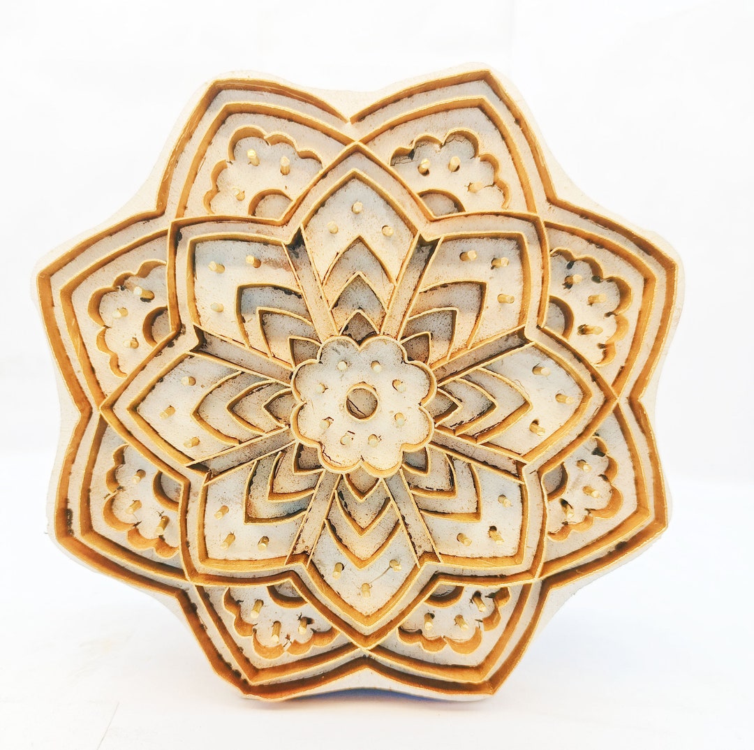 Brass Wooden Printing Block Round Design Printing Block Hand Carved ...