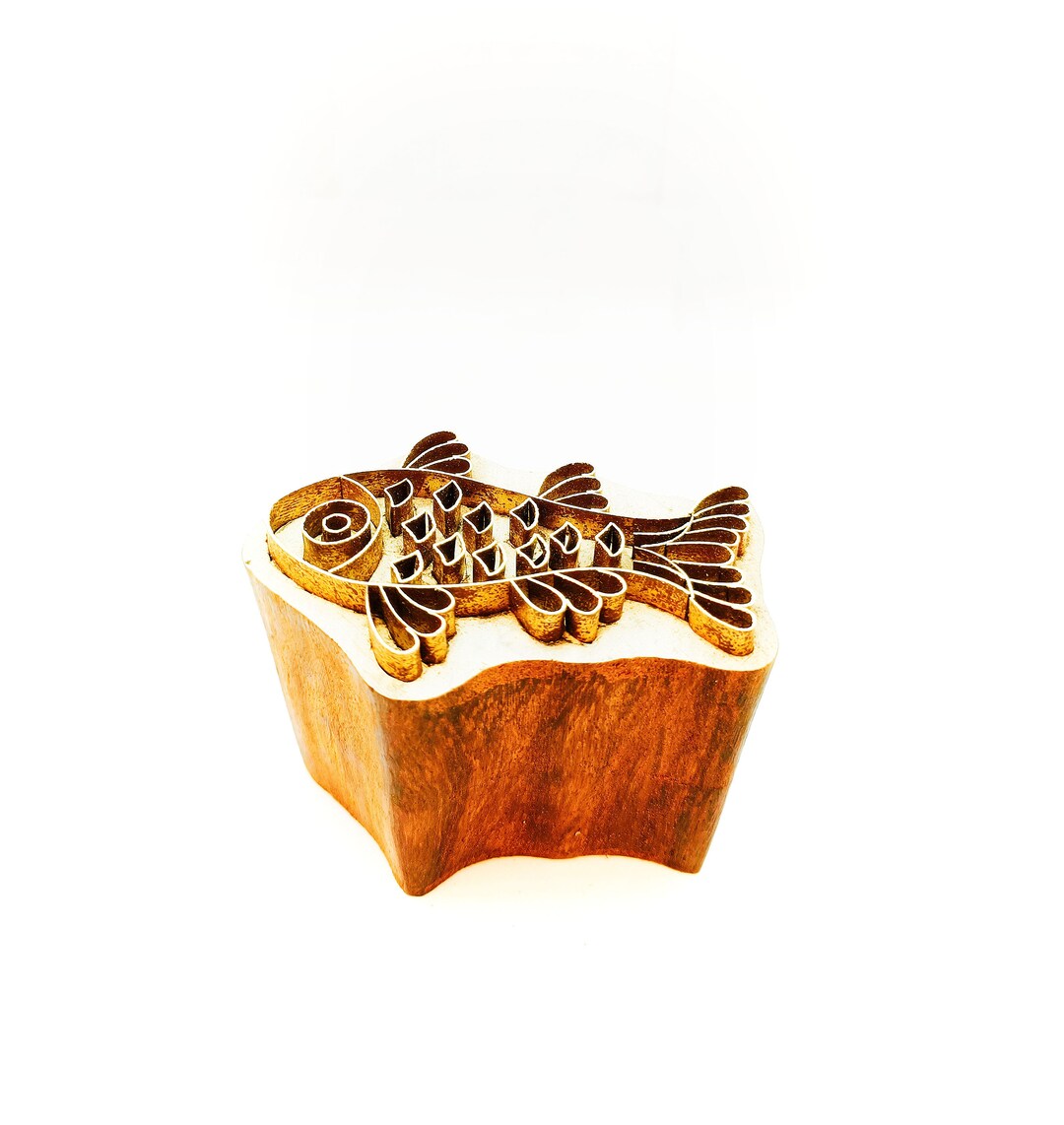 Fish Stamp Wooden Brass Stamp Fish Design Stamp Hand Carved Stamp for ...