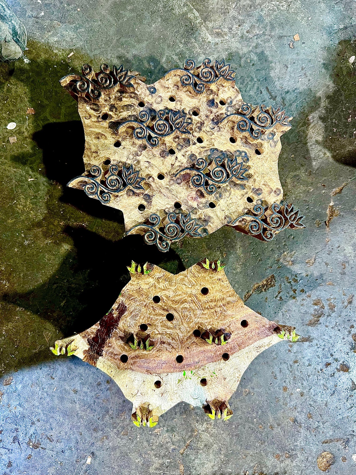 Two Color Printing Block Wooden Printing Two Color Stamp Floral Design ...