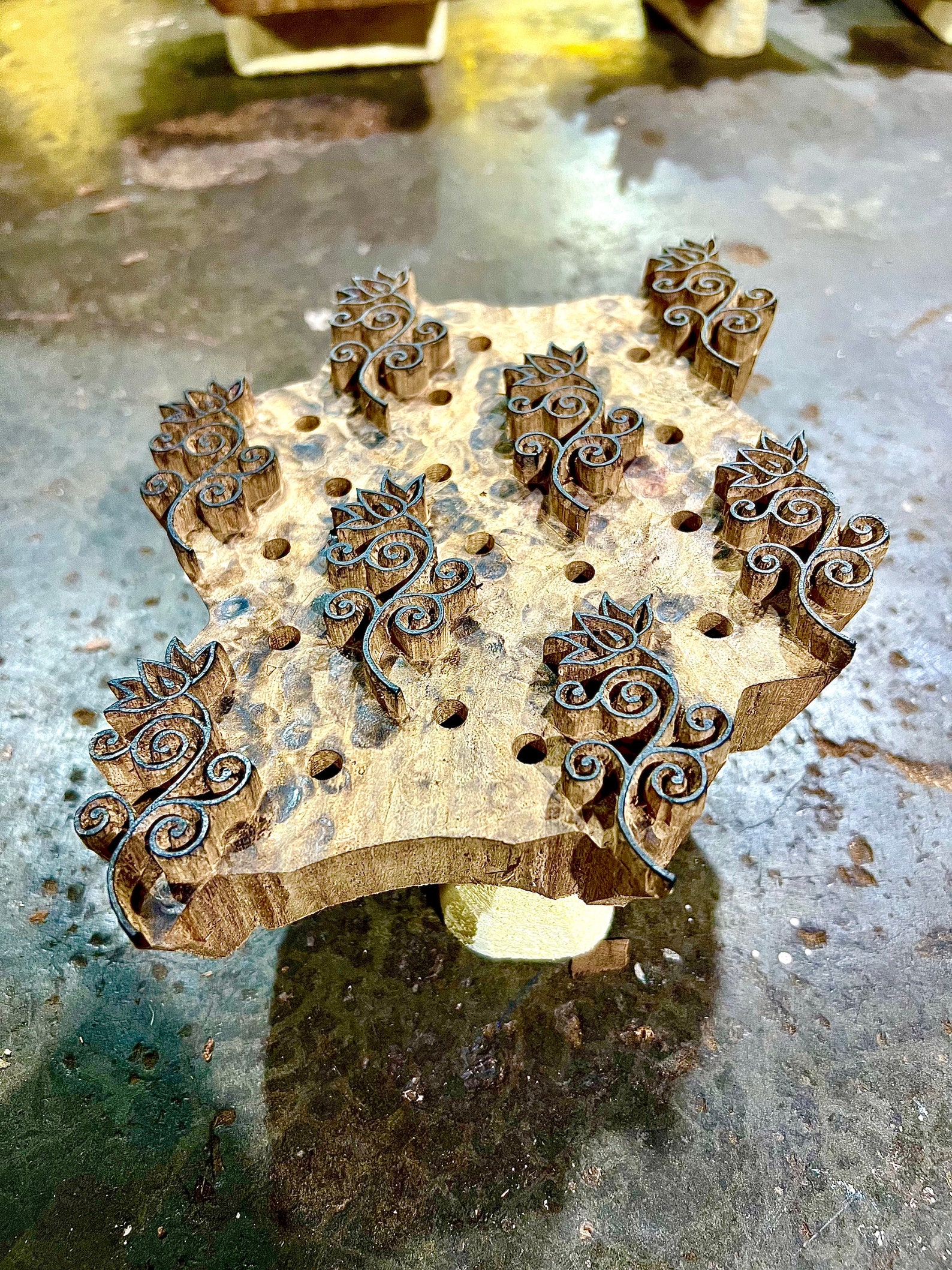 Two Color Printing Block Wooden Printing Two Color Stamp Floral Design ...