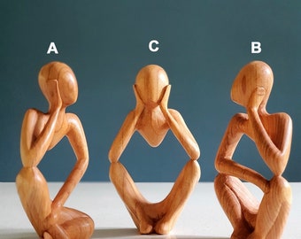 Wooden Thinking Man - Etsy