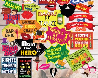 Bollywood Party Photo Booth Props Set of 10 Indian Style, Party Signs ...