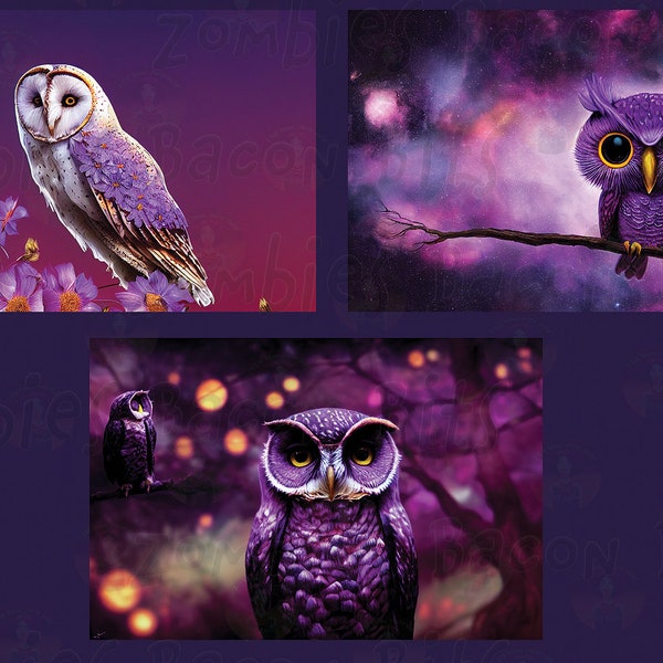 Purple Owl Art - Etsy