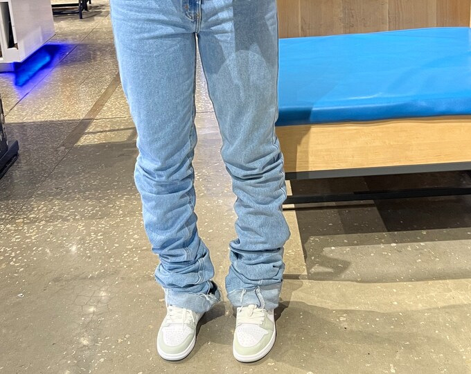 Blue Denim Stacked Jeans - Made to Order - Etsy