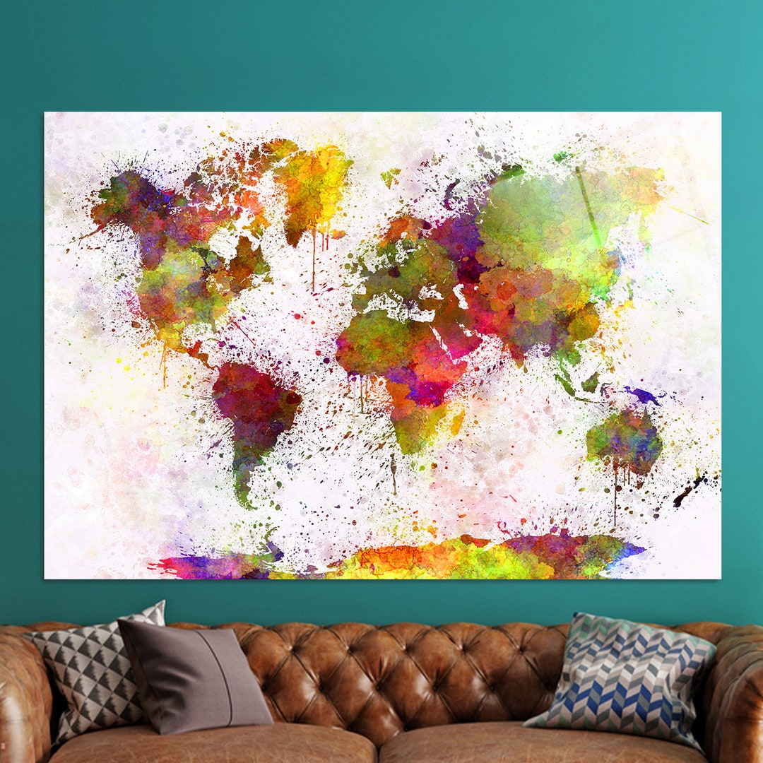 Map Glass Wall Art Glass Wall Art Colorful Abstract World - Etsy