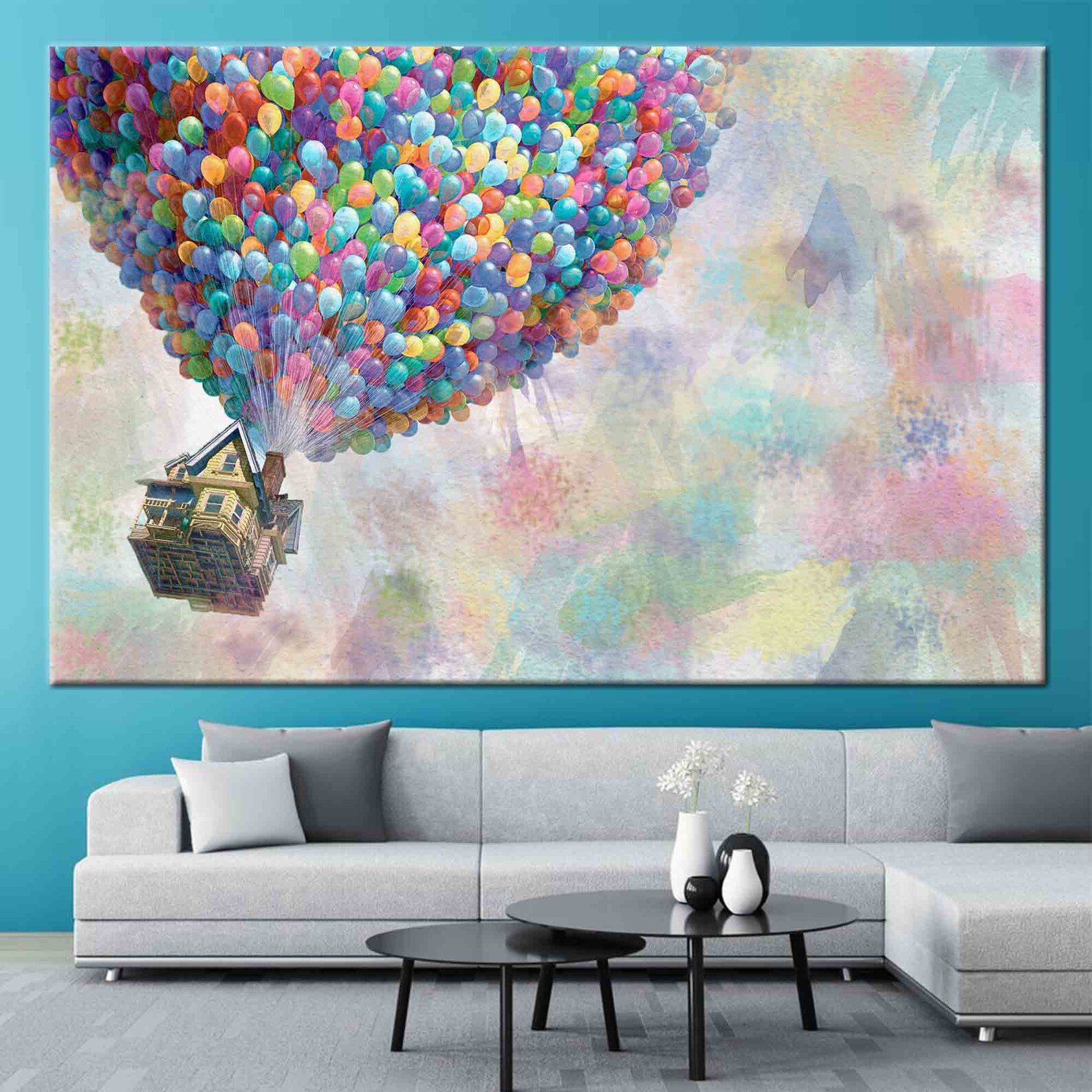 Up Movie Poster Air Balloon Painting Cartoon Wall Art Air | Etsy