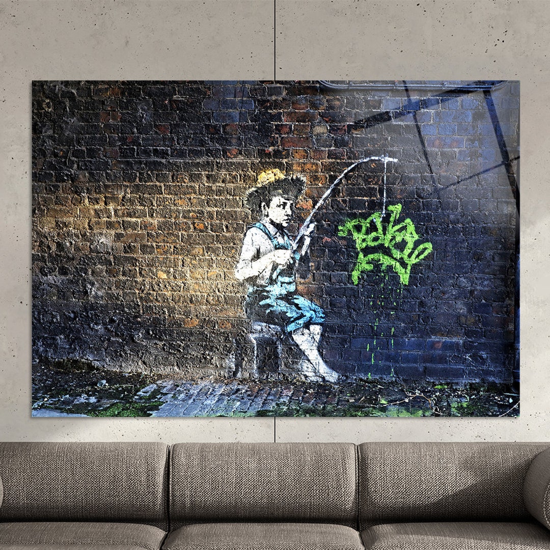 Banksy Fishing Boybanksy Graffiti Glass Decor Glass Boy - Etsy