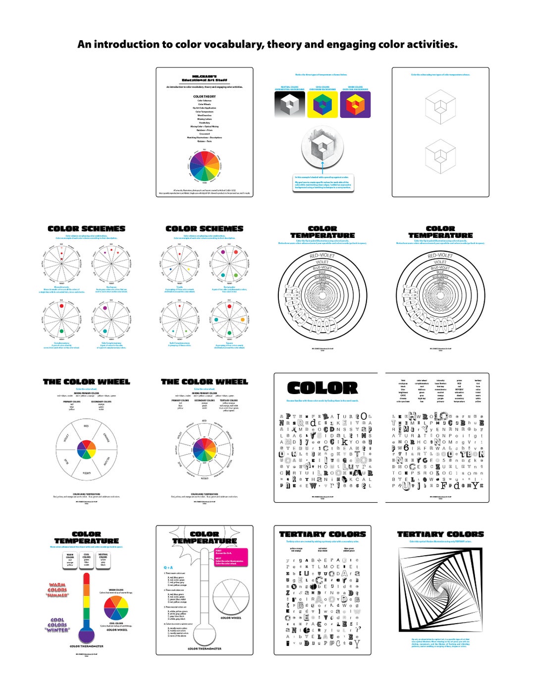 Color Theory Worksheets, PDF Download, Clean Vector Art - Etsy