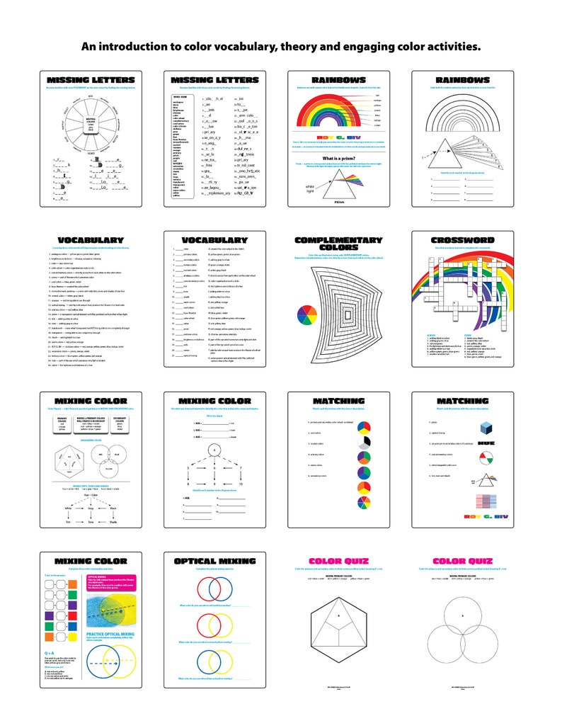 Color Theory Worksheets, PDF Download, Clean Vector Art! - Etsy