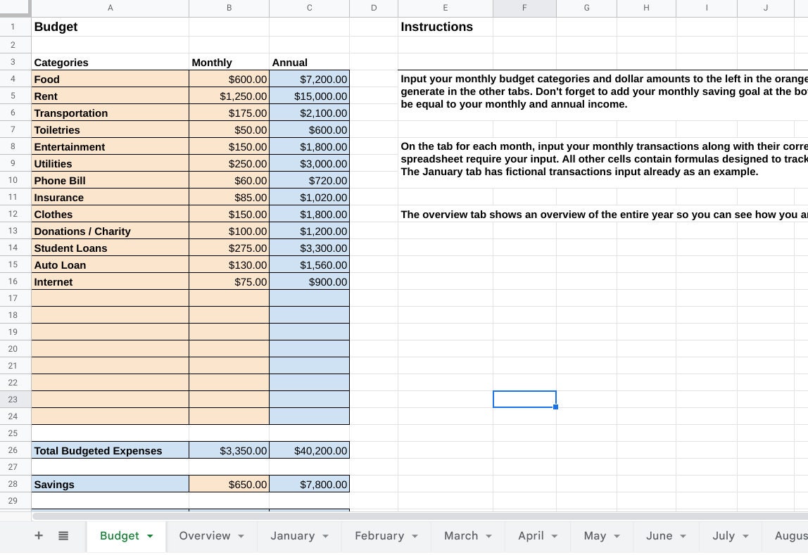 Budget - Expense Tracker Spreadsheet - Etsy