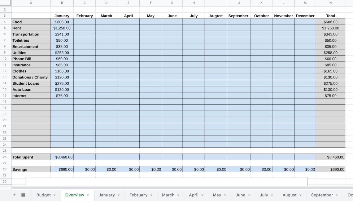 Budget - Expense Tracker Spreadsheet - Etsy