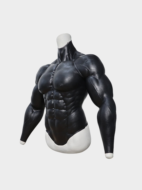 Black Upper Body Muscle Suit With Arms For Cosplay Medical Silicon Made Muscular Body Suit