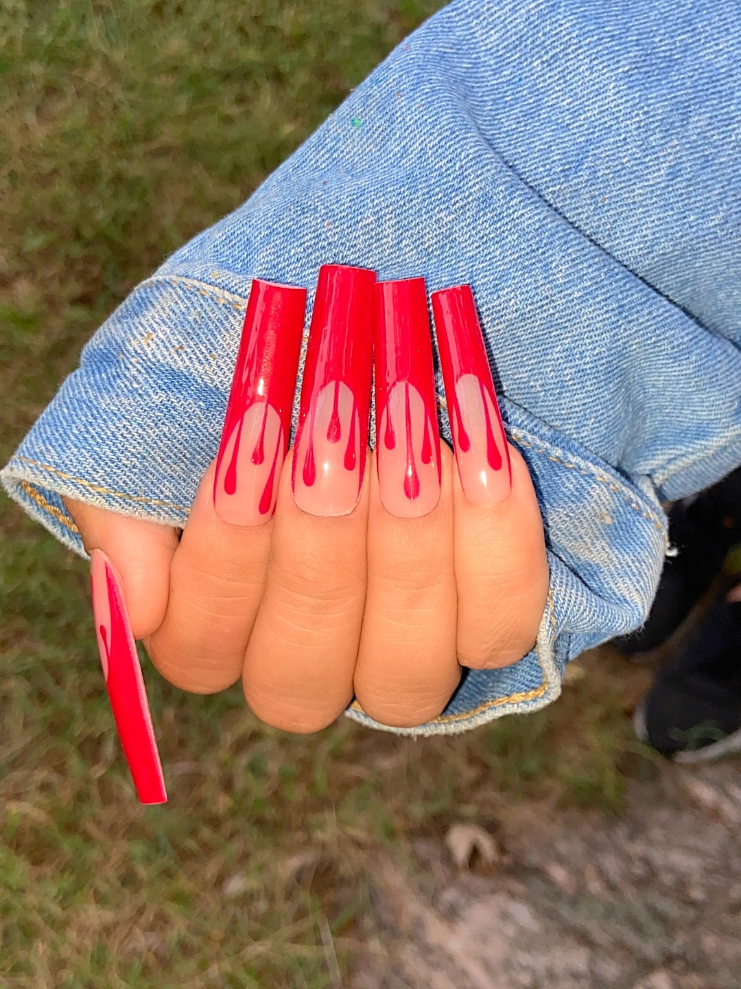 Blood Drip Red French Tip Nails Press on Nails French - Etsy