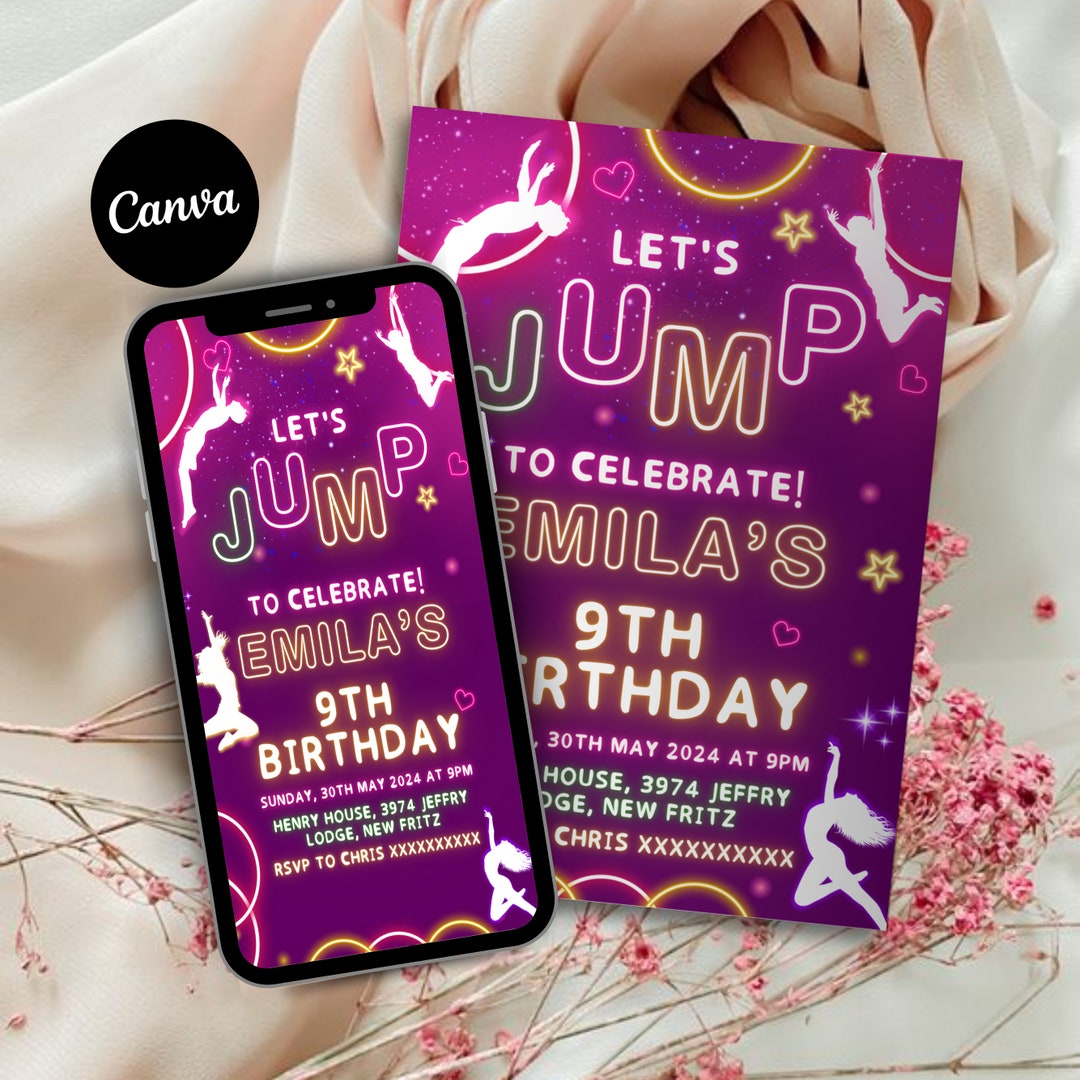 Editable Jump Birthday Invitation, Glow Birthday Invitation Party, Diy ...