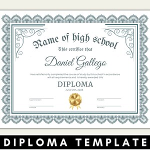 Diploma Template, High School Diploma Template, DIY Diploma Template ...