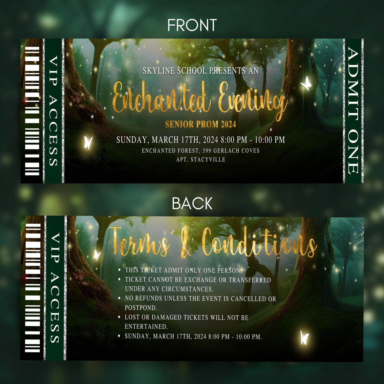 Prom Ticket Template, Prom Enchanted Forest Ticket Invitation, Editable ...