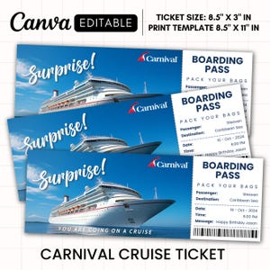 Printable Carnival Cruise Ticket Boarding Pass, Surprise Vacation Trip ...