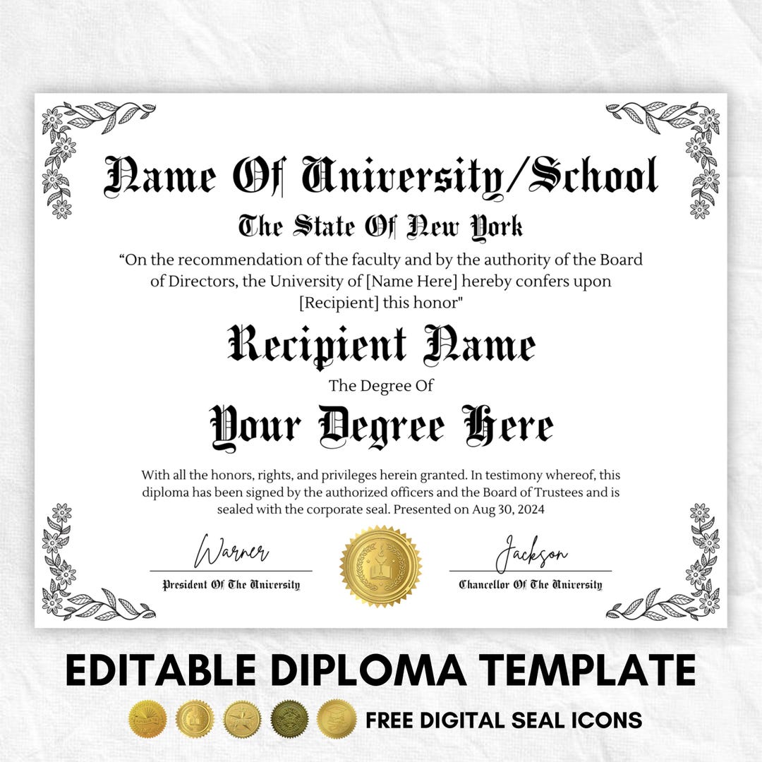 Personalized University College Diploma Certificate Canva Template ...