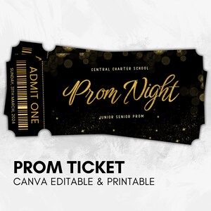 Prom Ticket Template, Prom Night Gold & Black Theme Ticket, Ticket ...