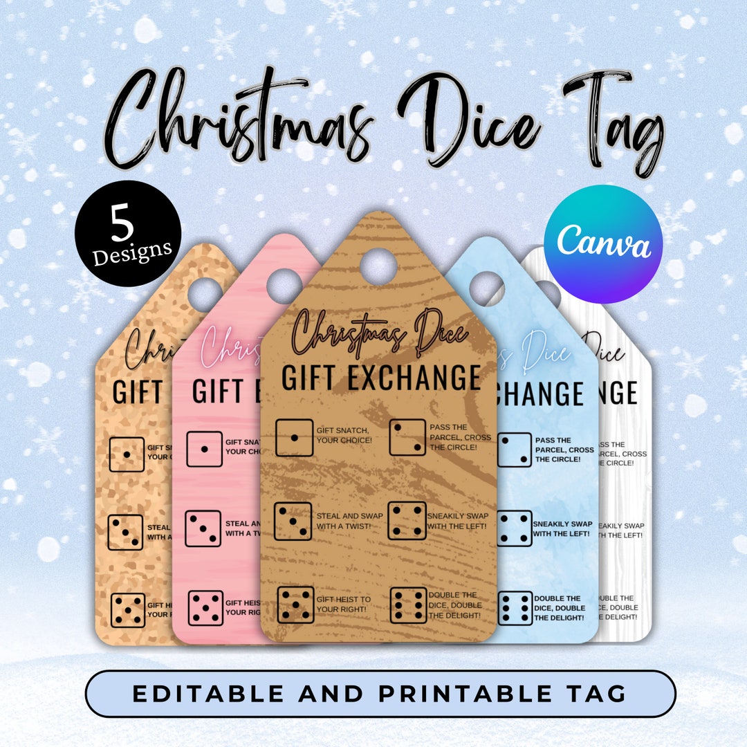 5 Christmas Dice Gift Exchange Tags, Printable Christmas Dice Tags ...