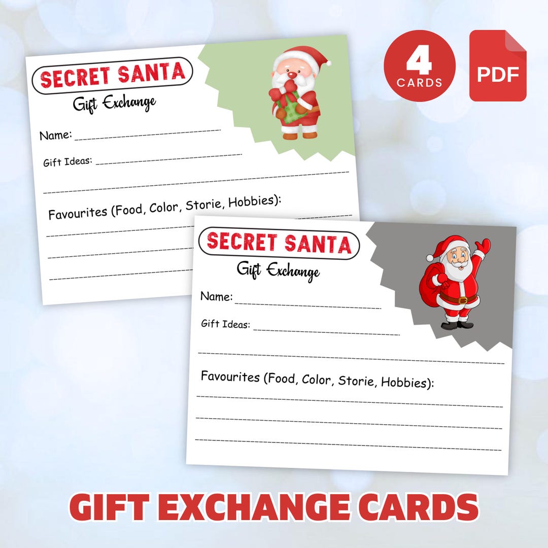 Secret Santa Gift Exchange Cards, Printable Christmas Game, Gift ...