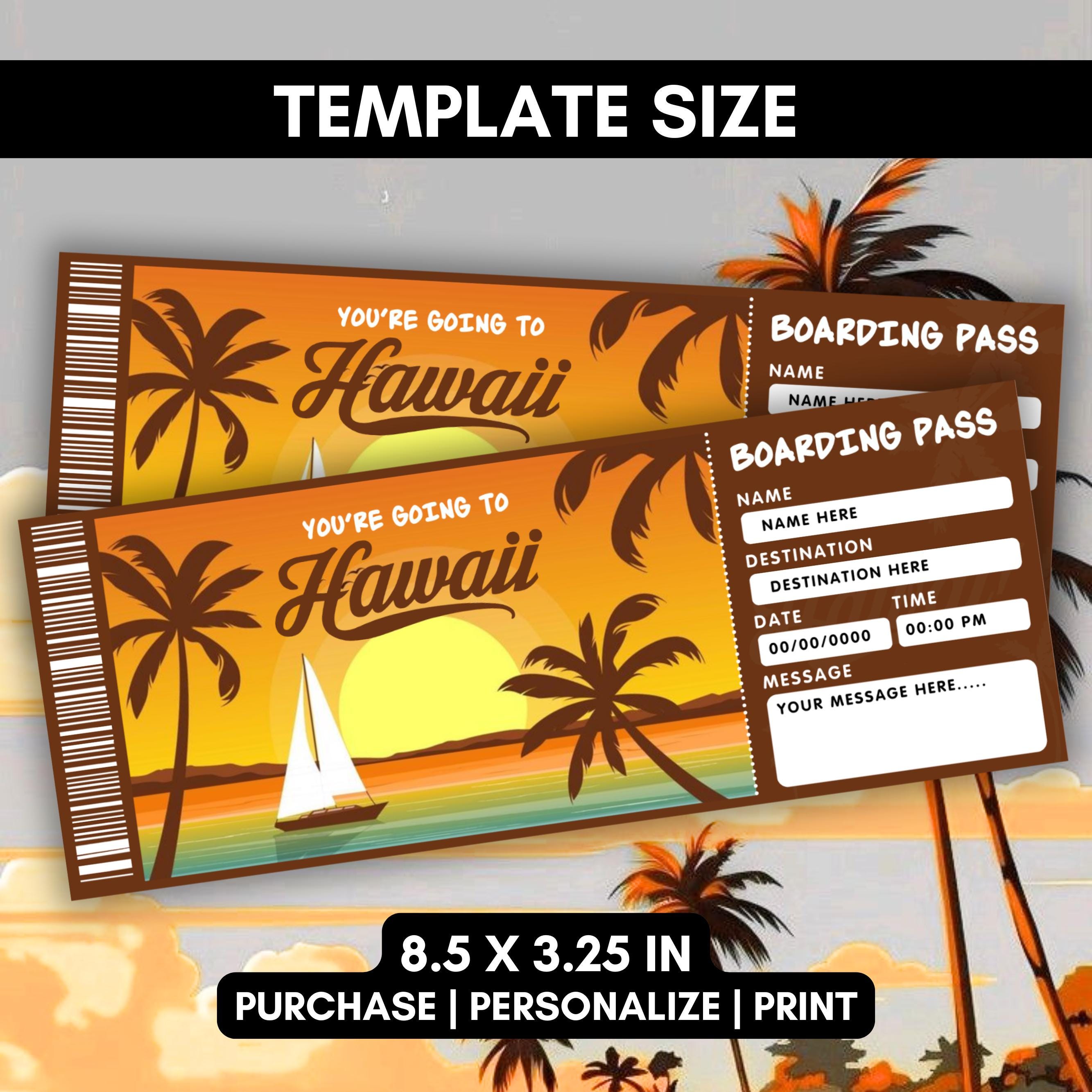 Editable Hawaii Boarding Pass Template, Hawaii Usa Trip Surprise Gift ...