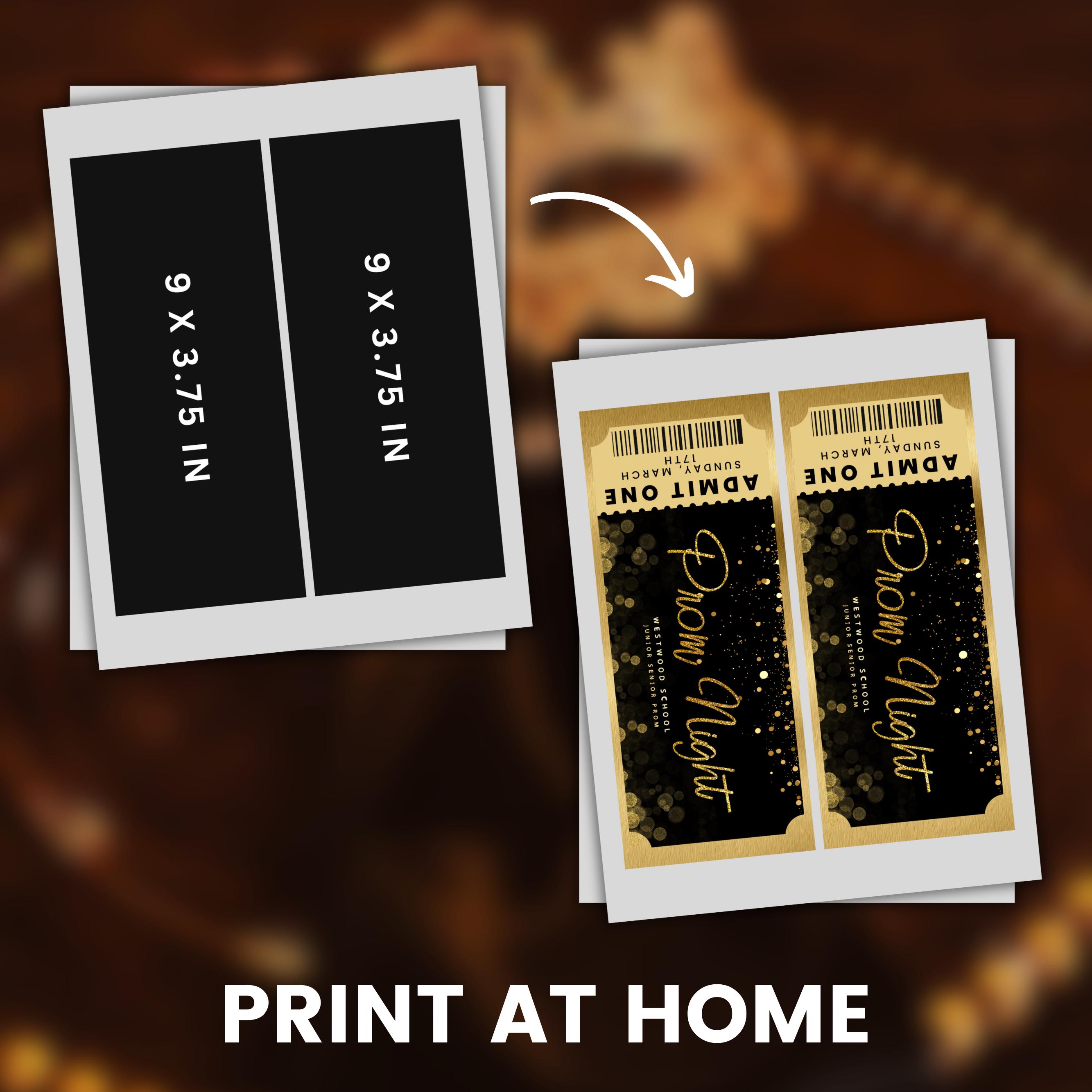 Prom Ticket, Prom School Dance Ticket Template, Black and Gold Prom ...