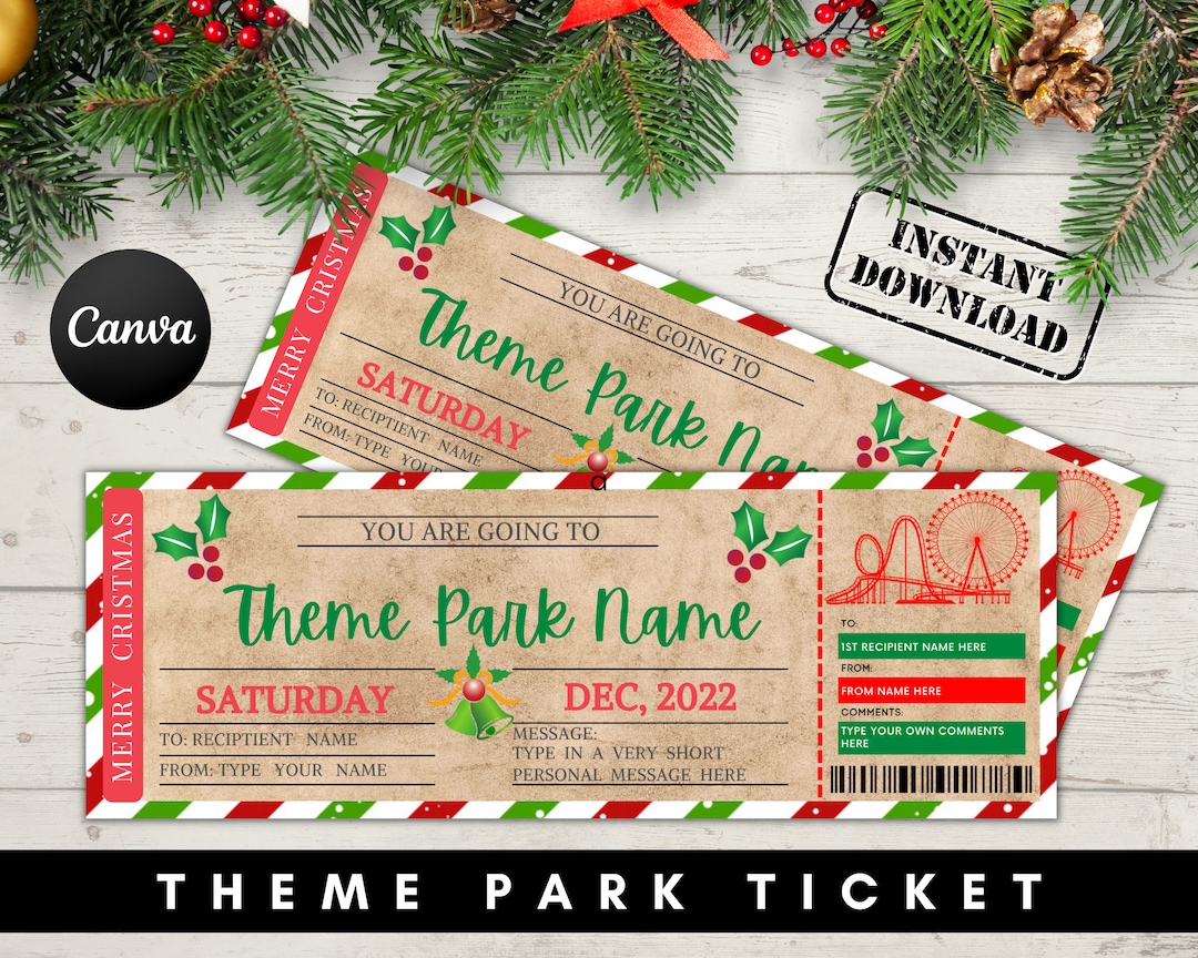 Christmas Theme Park Ticket, Surprise Vacation, Amusement Park, Gift ...