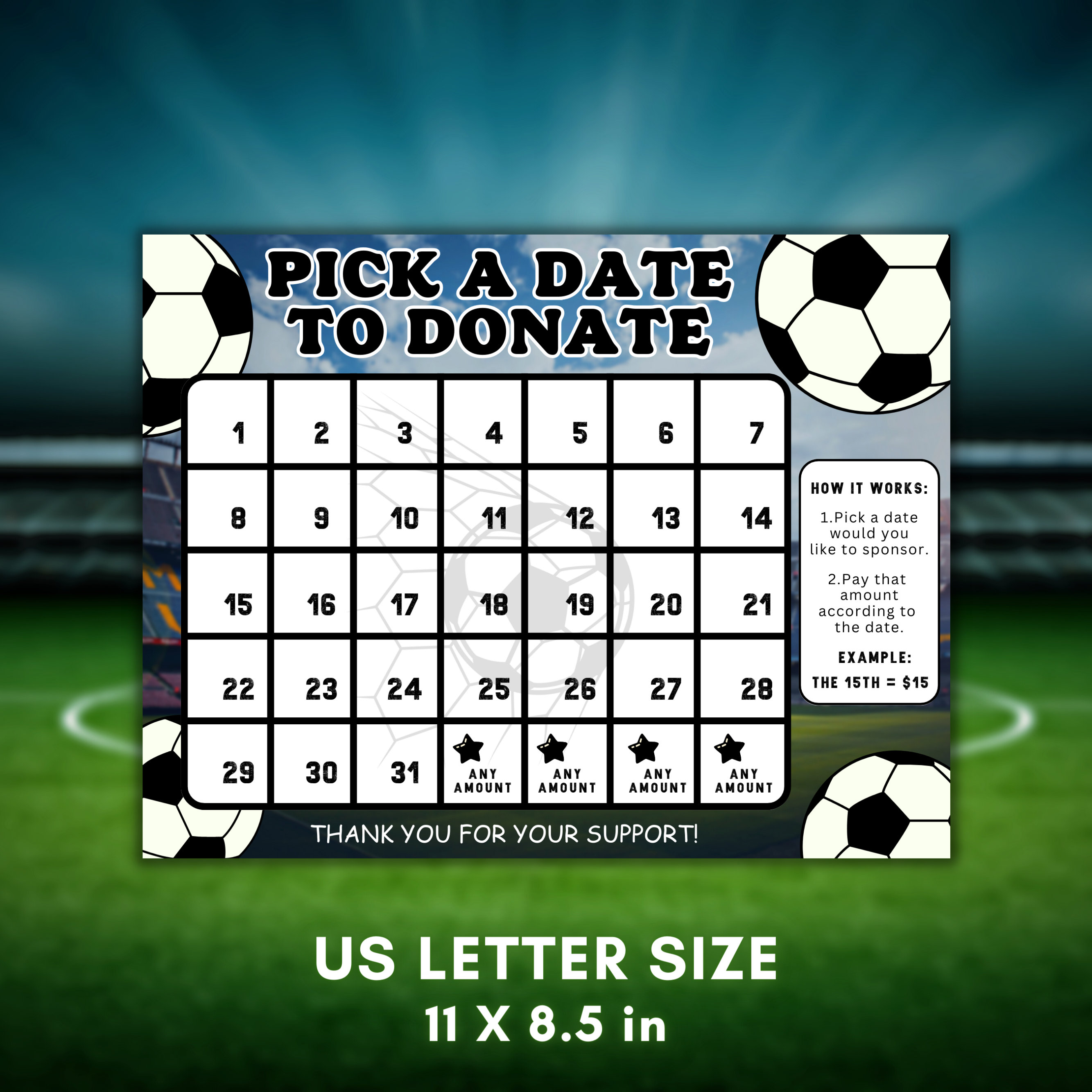 Editable Soccer Calendar Fundraiser Template, Clear the Board ...