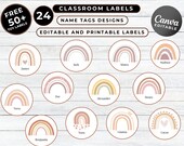 Boho Rainbow Circle Classroom Labels Printable Classroom Name - Etsy