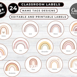 Boho Rainbow Circle Classroom Labels, Printable Classroom Name Labels ...