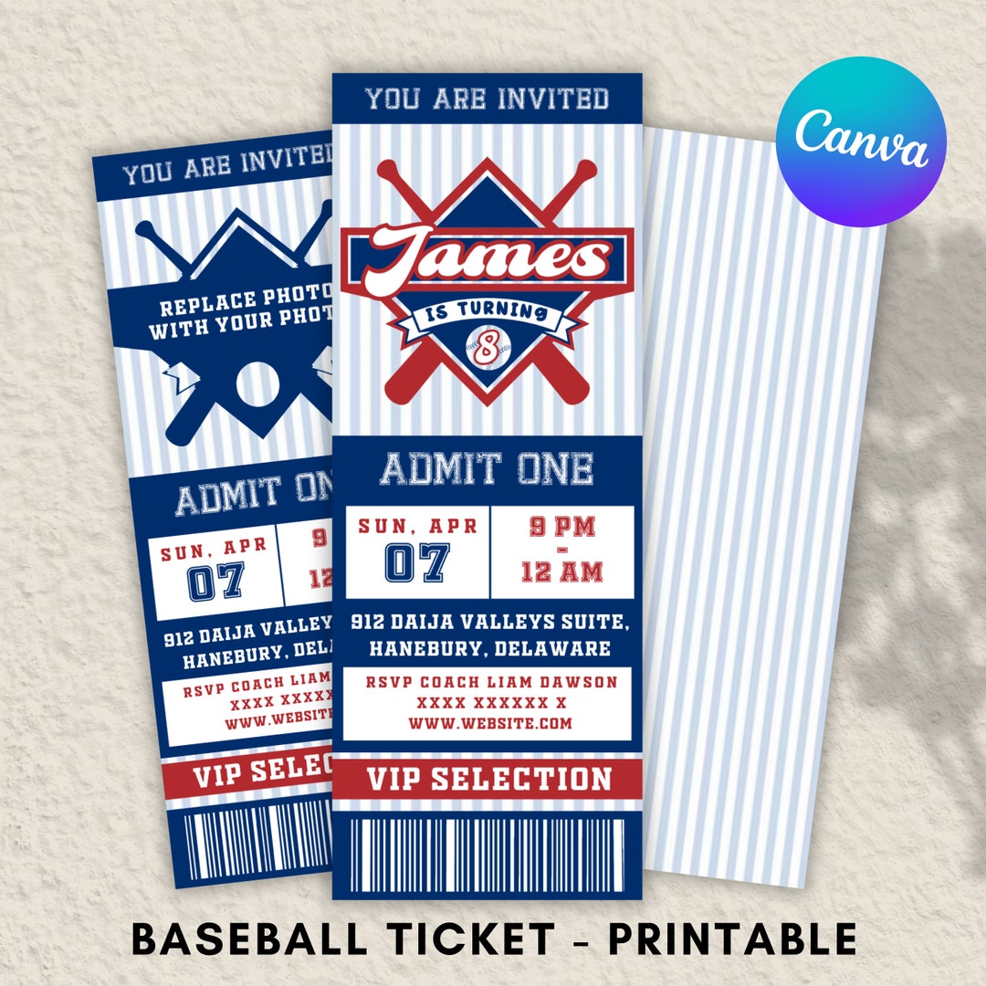 Baseball Game Ticket, Editable Baseball Ticket Invitation, Printable ...