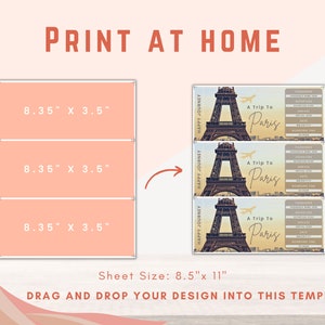 Paris Trip, Travel Ticket Template, Birthday Gift, Boarding Pass Gift ...